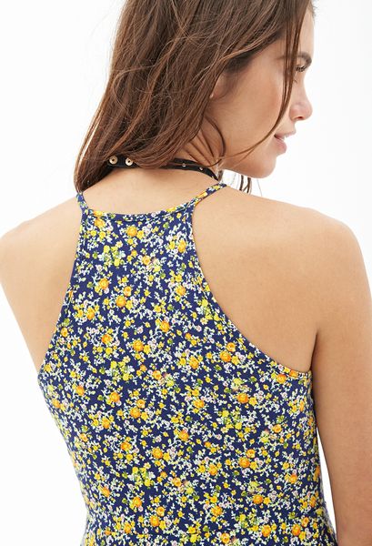 Forever 21 Ditsy Floral Skater Dress In Floral Navy Yellow Lyst