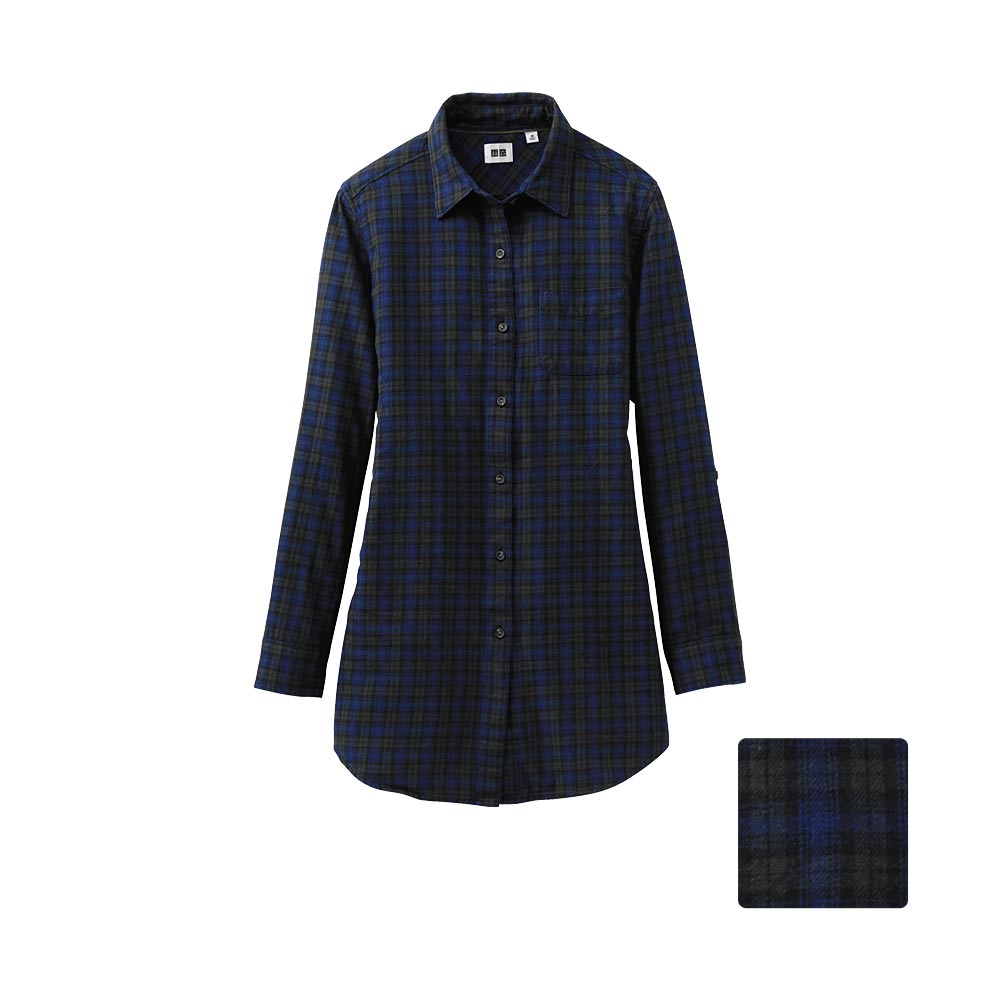 Uniqlo Women Flannel Check Long Sleeve Shirt Tunic A In Blue Dark