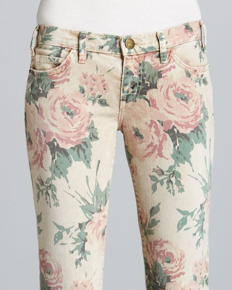 Current Elliott The Stiletto Haystack Floral Print Jeans In Beige