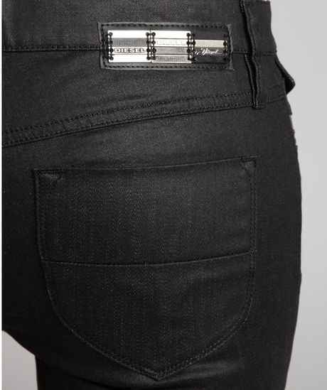 Diesel Black Coated Stretch Denim Livy Biker Slim Leg Jeans In Black Lyst