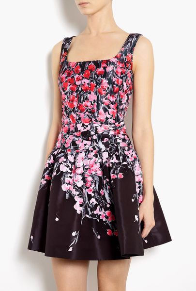 Red Valentino Floral Print Drop Waist Taffeta Dress In Floral Lyst