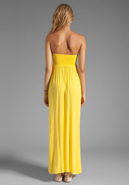 Indah Zanzi Rayon Crepe Pinch Front Smocked Bust Strapless Maxi Dress