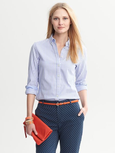 Banana Republic Striped Button Down Shirt Ocean Blue Stripe In Blue