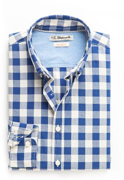 Mango Slimfit Gingham Check Shirt In Blue For Men Mid Blue Lyst