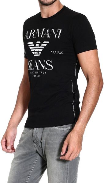 Armani Jeans Tshirt Short Sleeve Roundneck With Logo In Black For Men