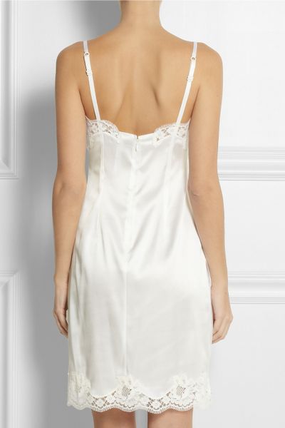 Dolce And Gabbana Lace Trimmed Stretch Silk Satin Chemise In White Lyst