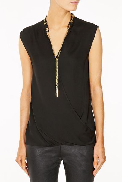 Michael Michael Kors Chain Neckline Blouse In Black Lyst