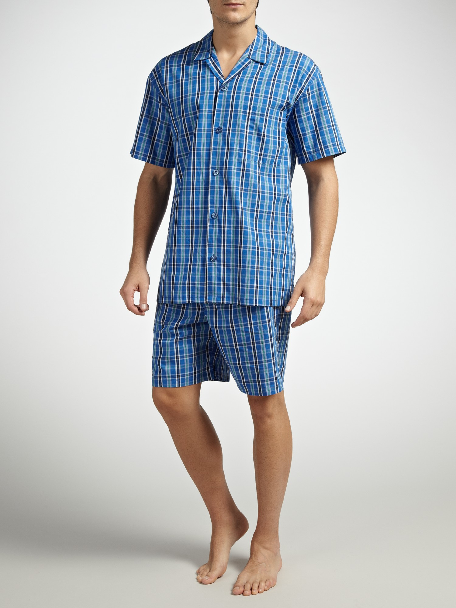 John Lewis Savile Row Cotton Check Short Pyjama Set In Blue For Men Lyst