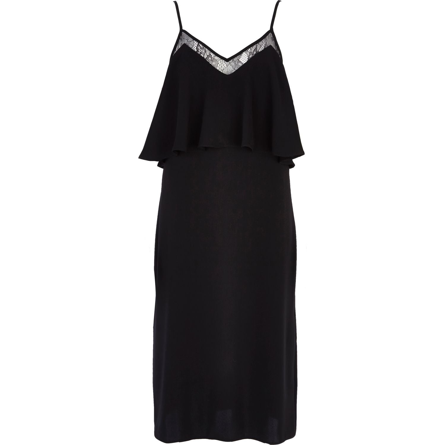 River Island Black Lace Insert Midi Slip Dress In Black Lyst