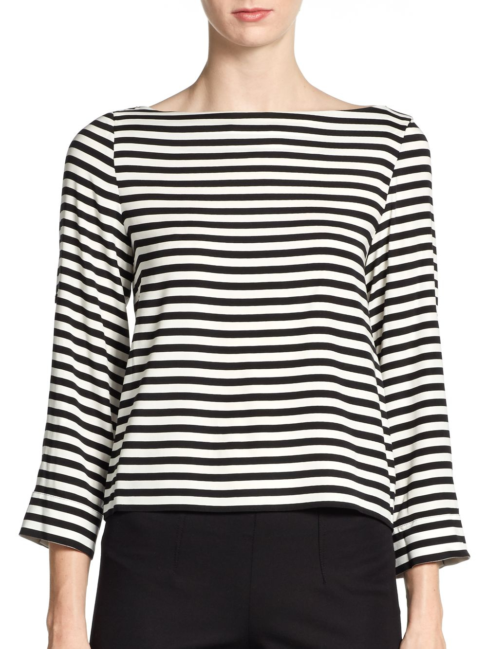 Alice Olivia Curtis Striped Boatneck Top In Black Black White Lyst