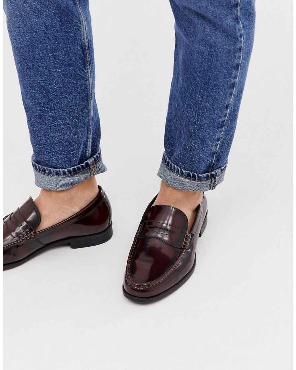 Ben Sherman Leather Penny Loafer In Bordo in Red for Men - Lyst