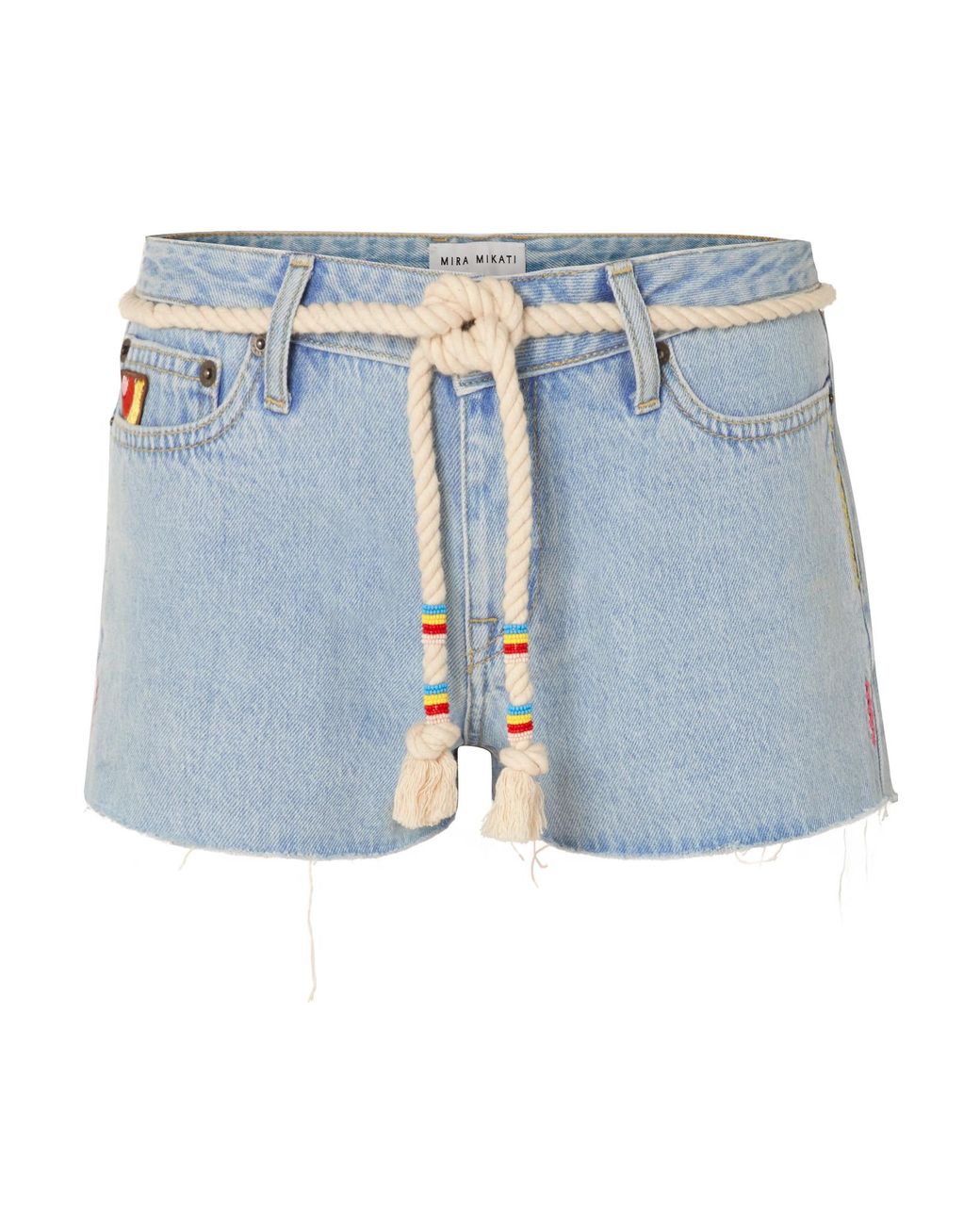 Lyst - Mira Mikati Belted Embroidered Denim Shorts in Blue