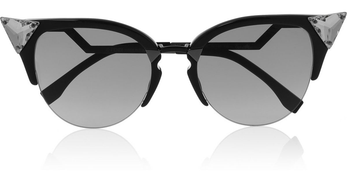 Lyst Fendi Crystalembellished Roundframe Acetate Sunglasses In Black