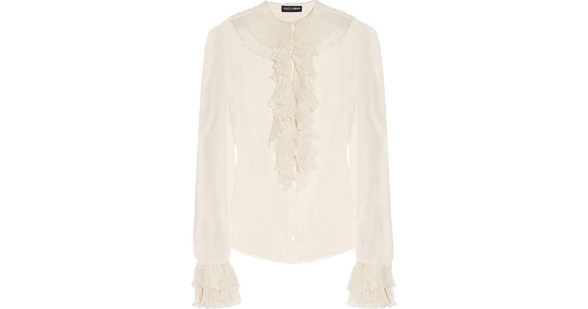 Dolce And Gabbana Ruffled Silk Blouse In White Lyst