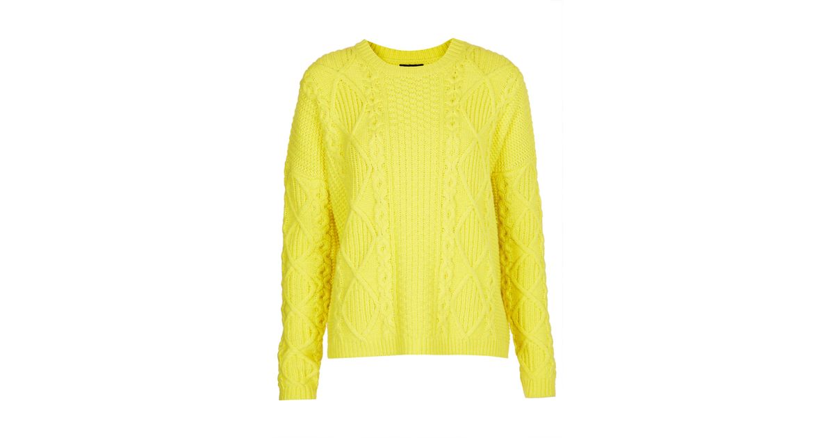 Lyst Topshop Knitted Angora Cable Jumper In Yellow
