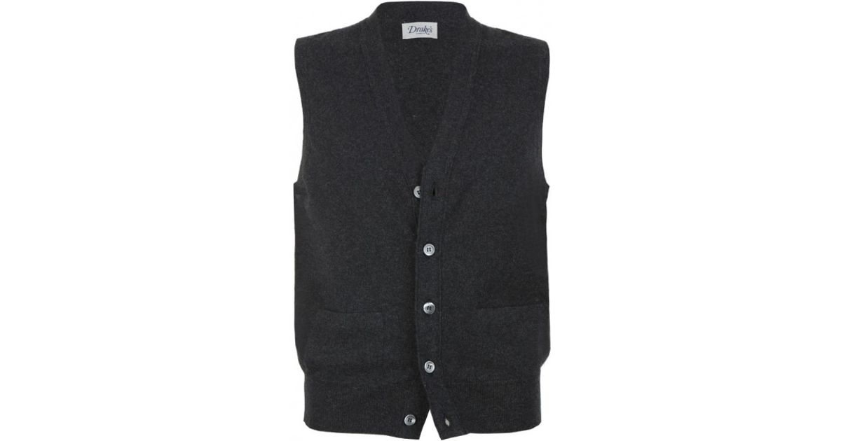 Drake's Charcoal Grey Single Ply Cashmere Sleeveless Cardigan in Gray ...