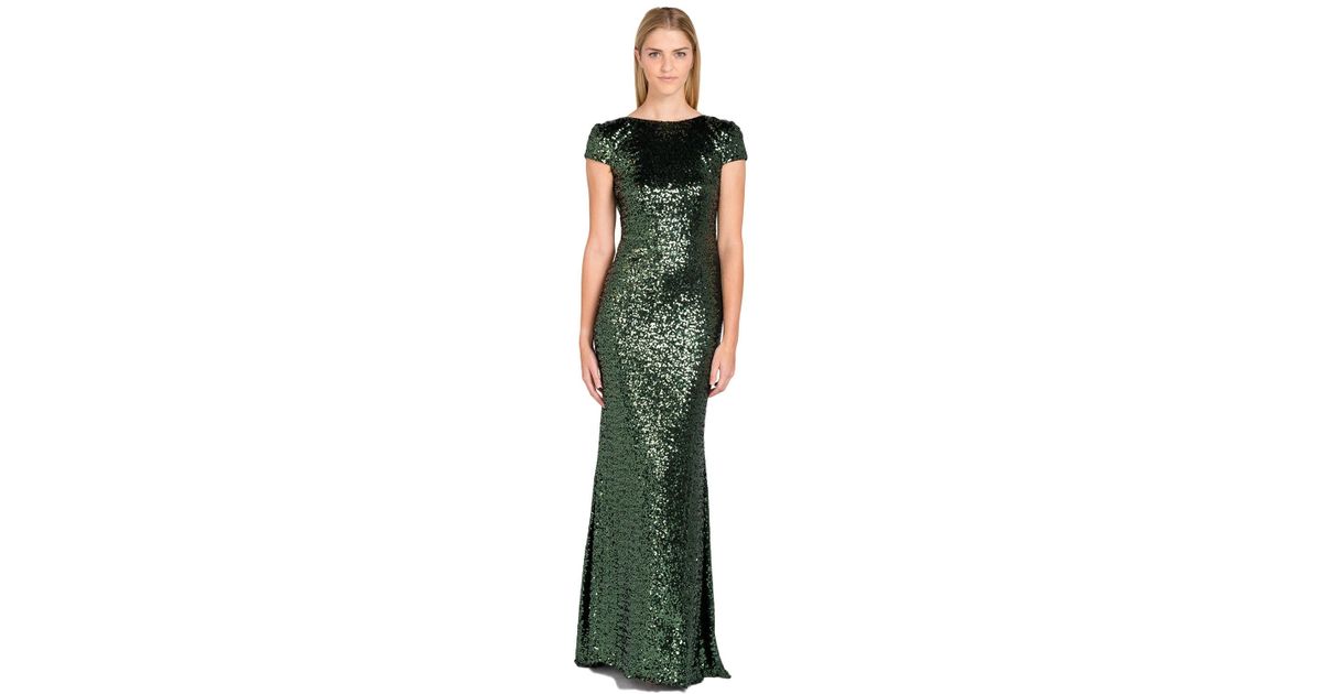 Badgley Mischka Cap Sleeve Sequin Cowl Back Gown In Green Lyst