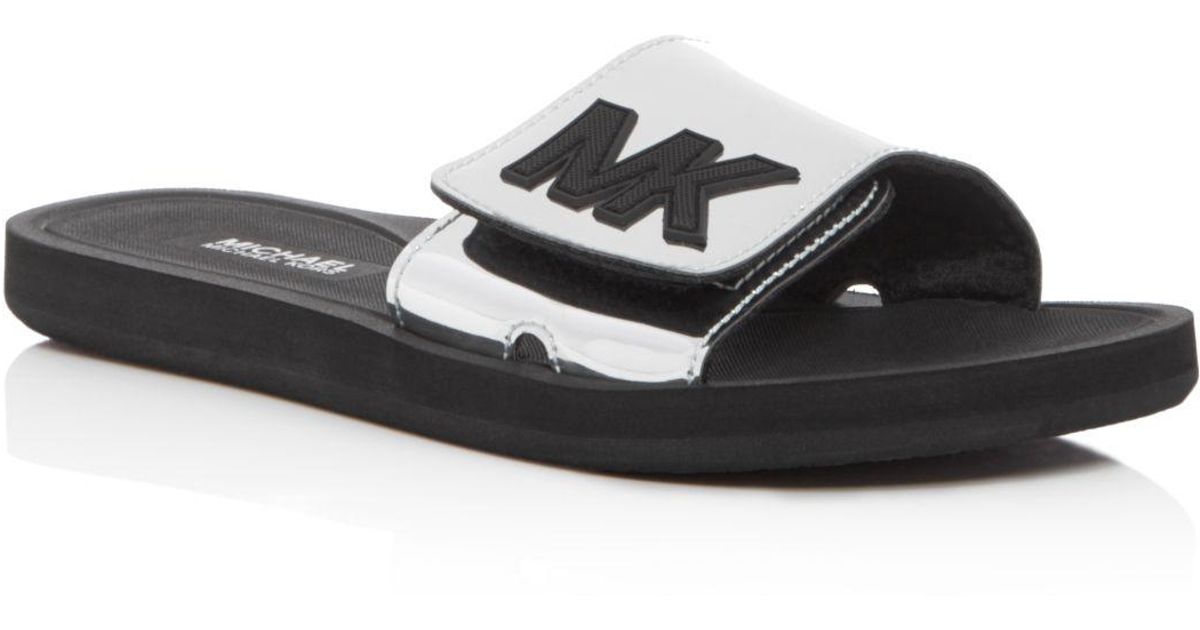 Lyst - Michael Michael Kors Mk Metallic Pool Slide Sandals in Metallic ...