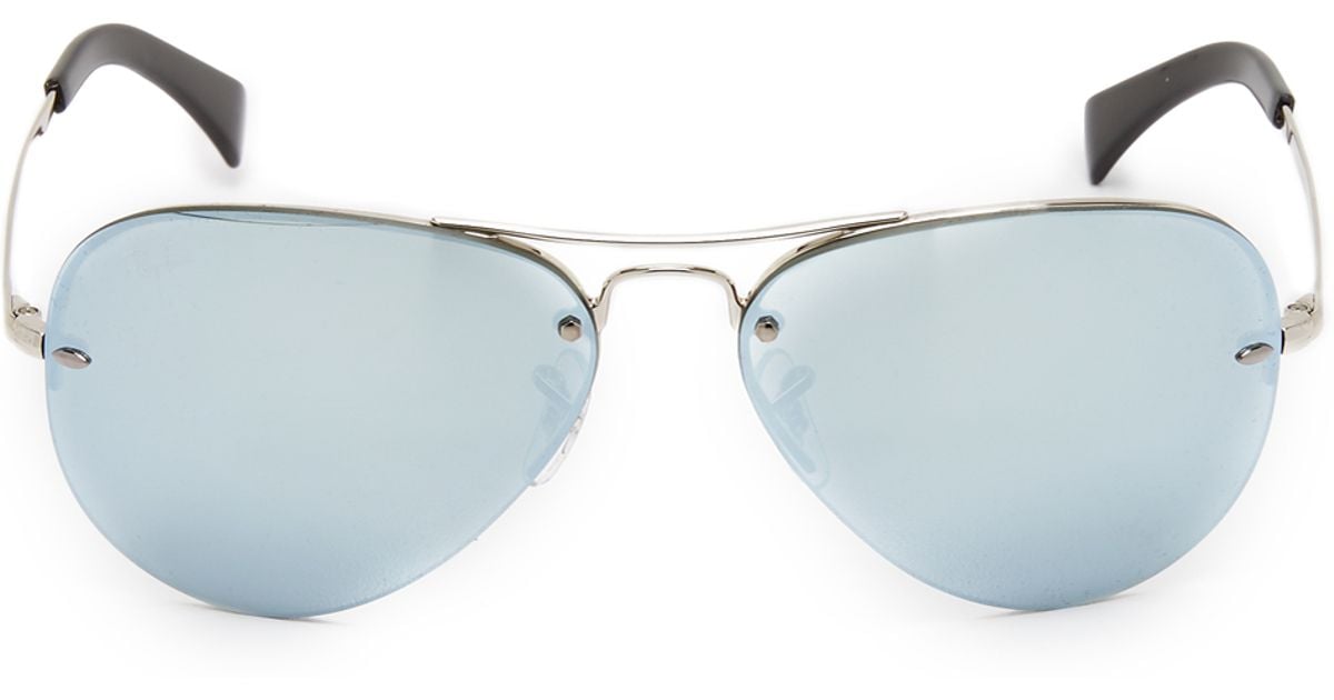 Ray-ban Highstreet Mirrored Aviator Sunglasses in Black (Silver/Green ...