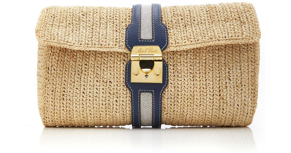 Mark Cross Sylvette Grain Leather-trimmed Raffia Clutch - Lyst
