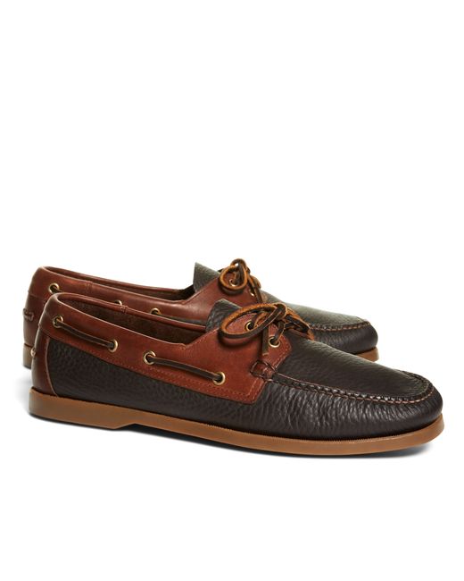 Brooks brothers Contrasting Leather Boat Shoes in Brown for Men (Dark ...