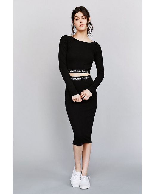 Calvin Klein For Uo Long Sleeve Cropped Top In Black Lyst
