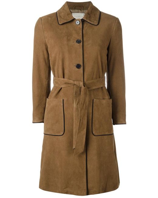 L'autre chose Trench Coat With Contrast Black Piping in Brown | Lyst