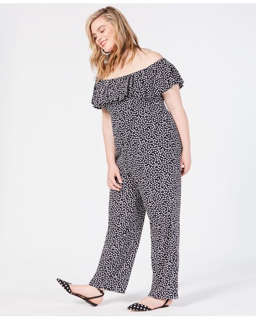 Betsey Johnson Plus Size Printed Off-the-shoulder Jumpsuit in Blue - Lyst