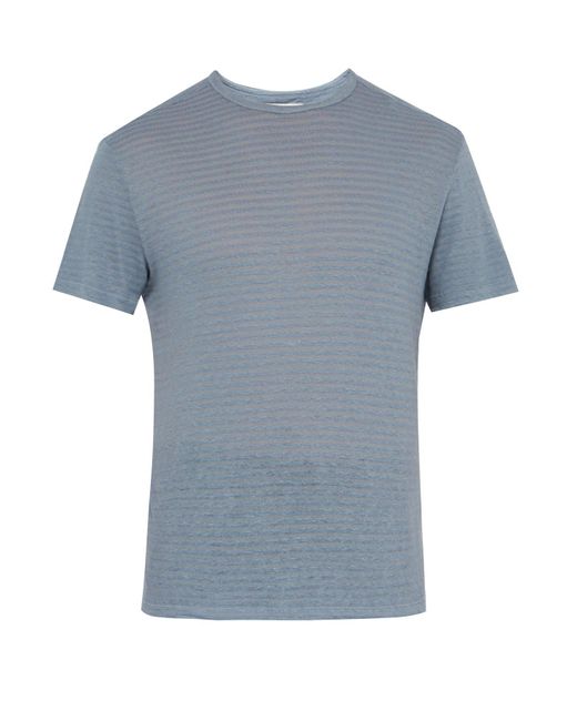 Lyst - Officine Generale Striped Cotton And Linen Blend T Shirt in Blue ...