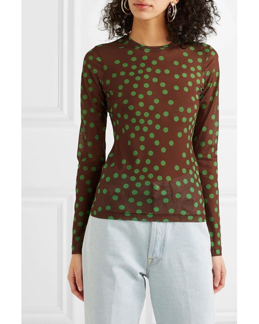 Lyst - Molly Goddard Freddie Polka-dot Mesh Top in Brown