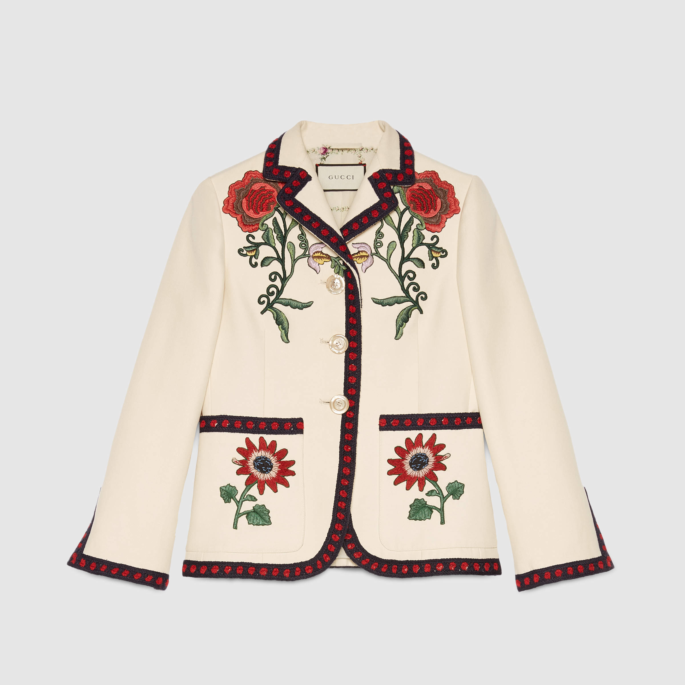 Gucci Embroidered Cotton Jacket in White | Lyst