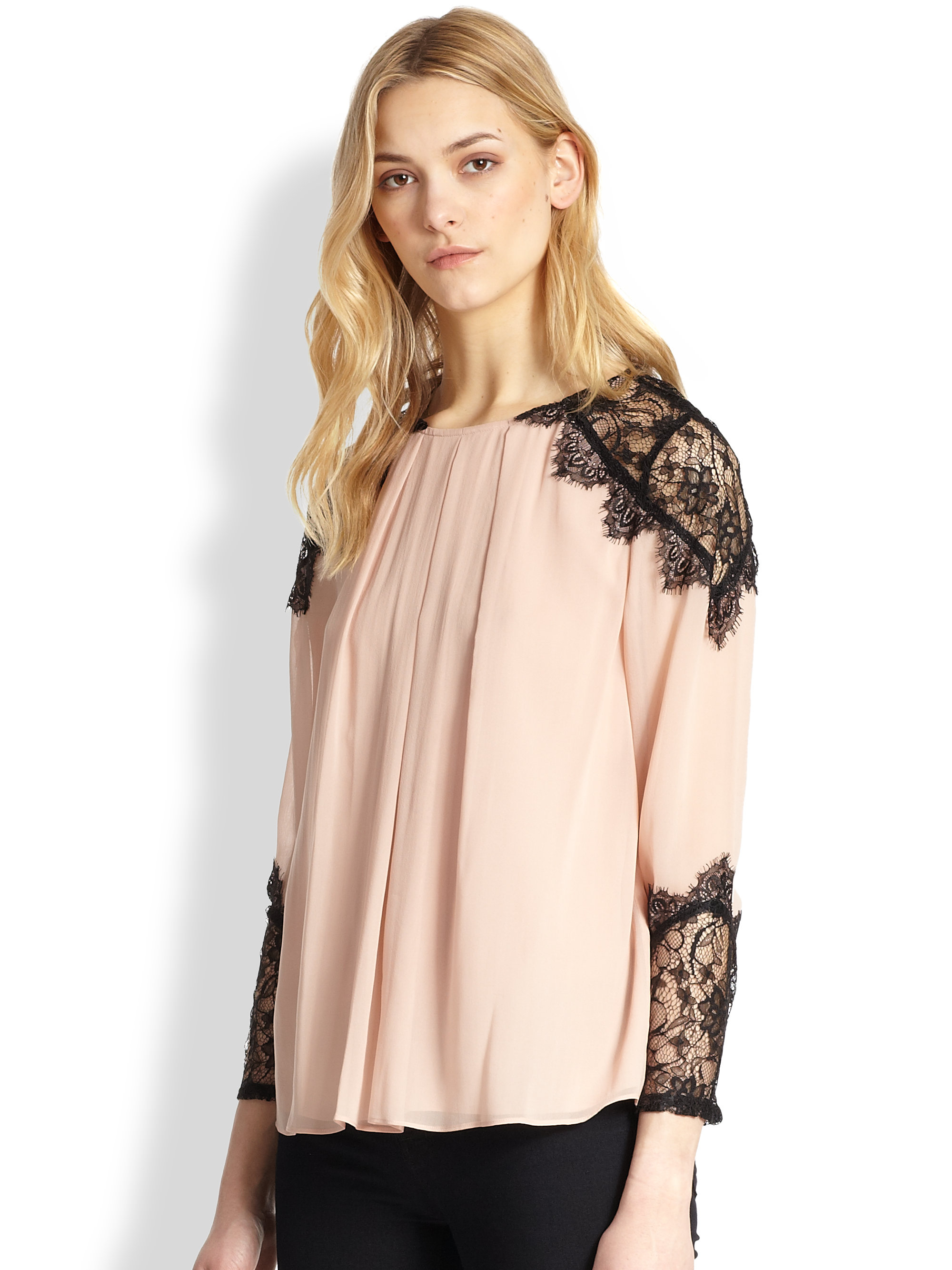 Lyst - Alice + Olivia Danyelle Silk Lacepaneled Blouse in Pink