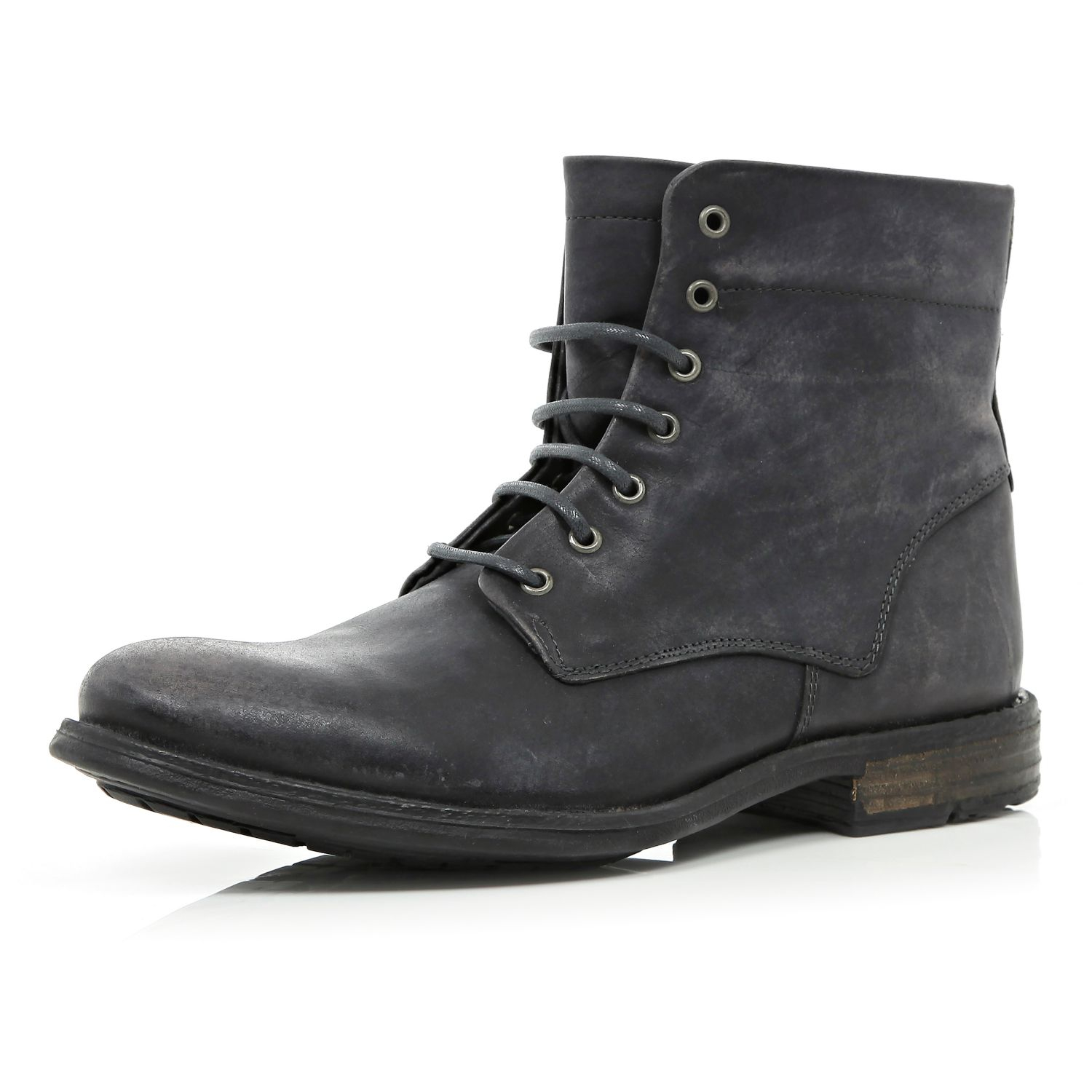 River Island Black Distressed Lace Up Military Boots in Black for Men ...