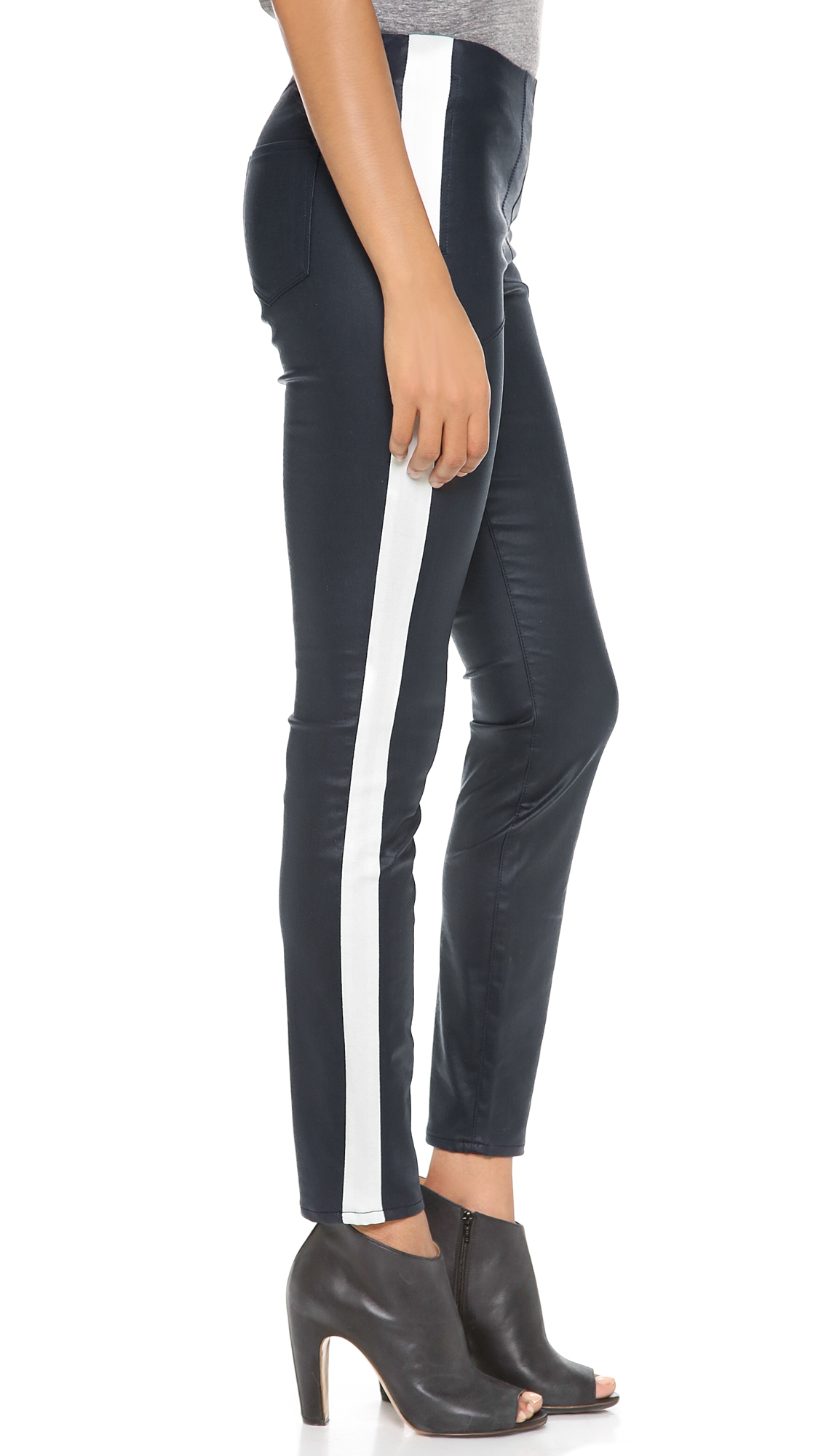Lyst - 3X1 Moto Coated Skinny Pants - Petrol/White in Blue