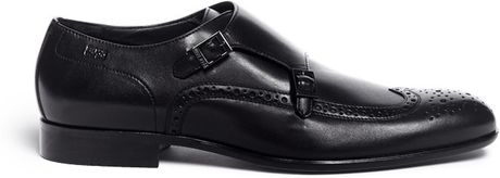 Boss By Hugo Boss Wingtip Monk Strap Shoes in Black for Men | Lyst
