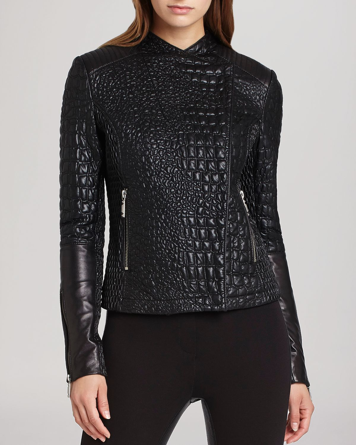 Bcbgmaxazria Bcbg Max Azria Jacket Olivia Textured Moto in Black | Lyst