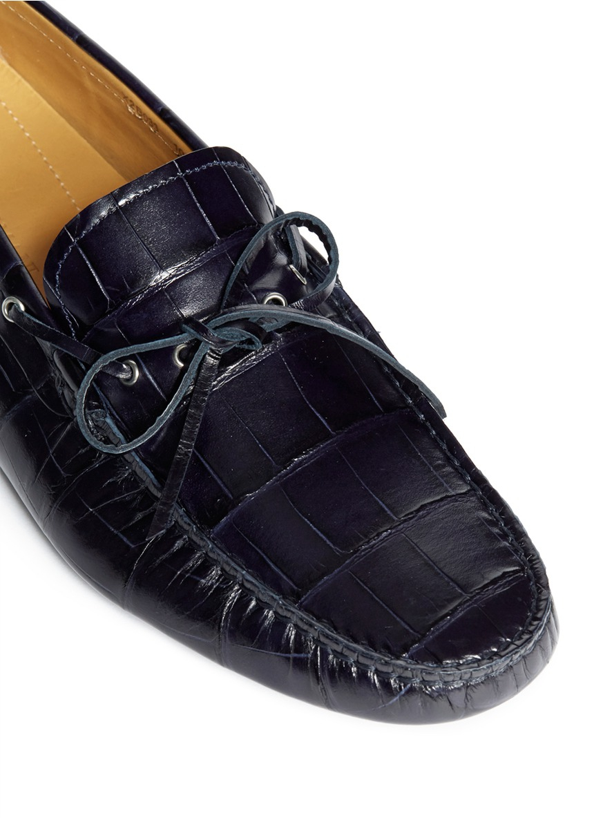 Giorgio Armani Embossed Leather Driving Shoes In Blue For Men Lyst