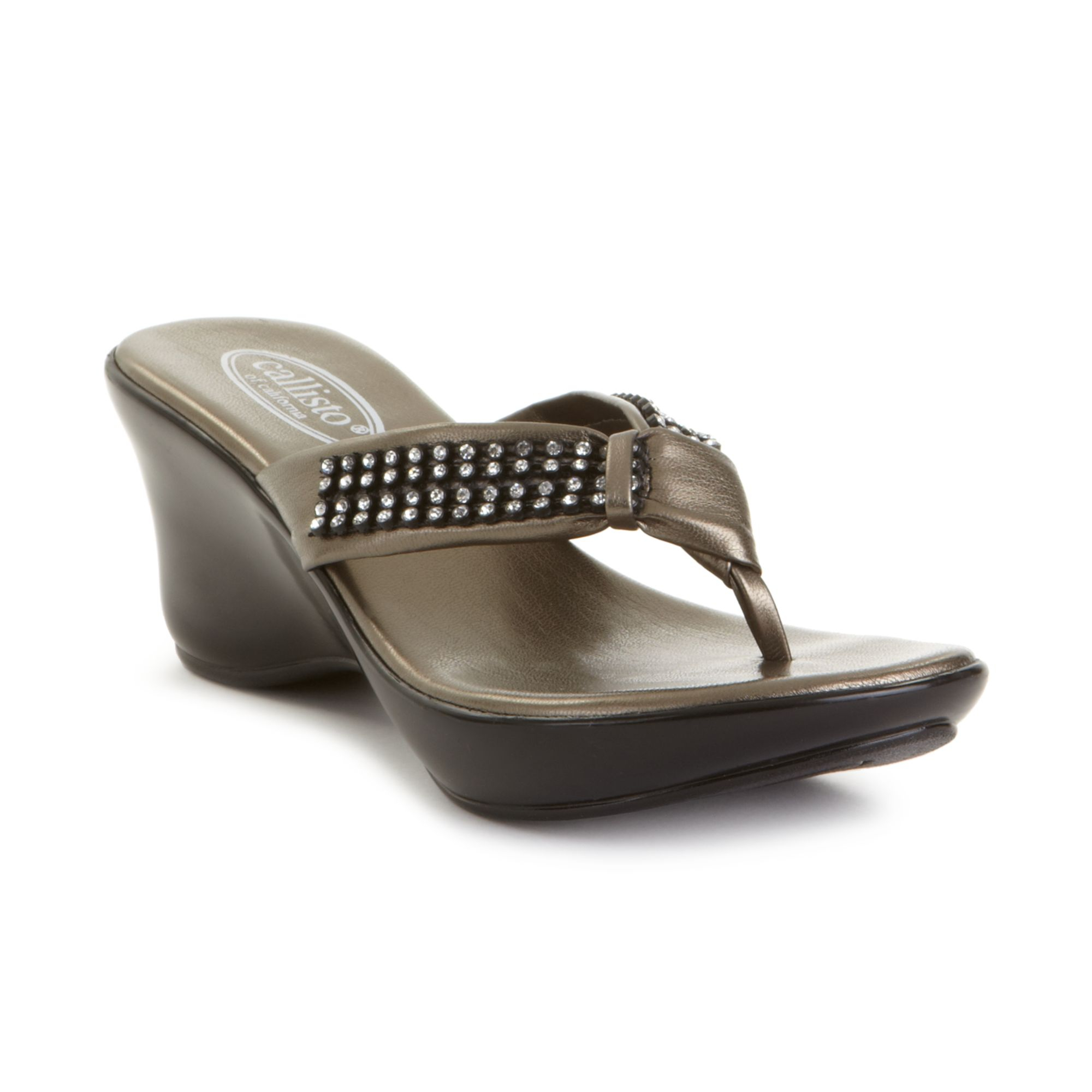 Callisto Rorrie Wedge Sandals in Beige (pewter) | Lyst