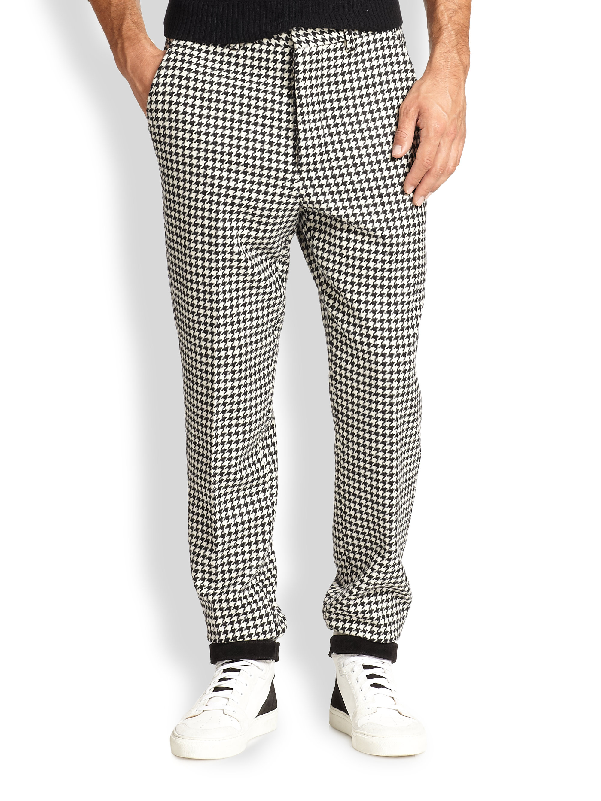 Lyst AMI Wool Houndstooth Trousers In Black For Men