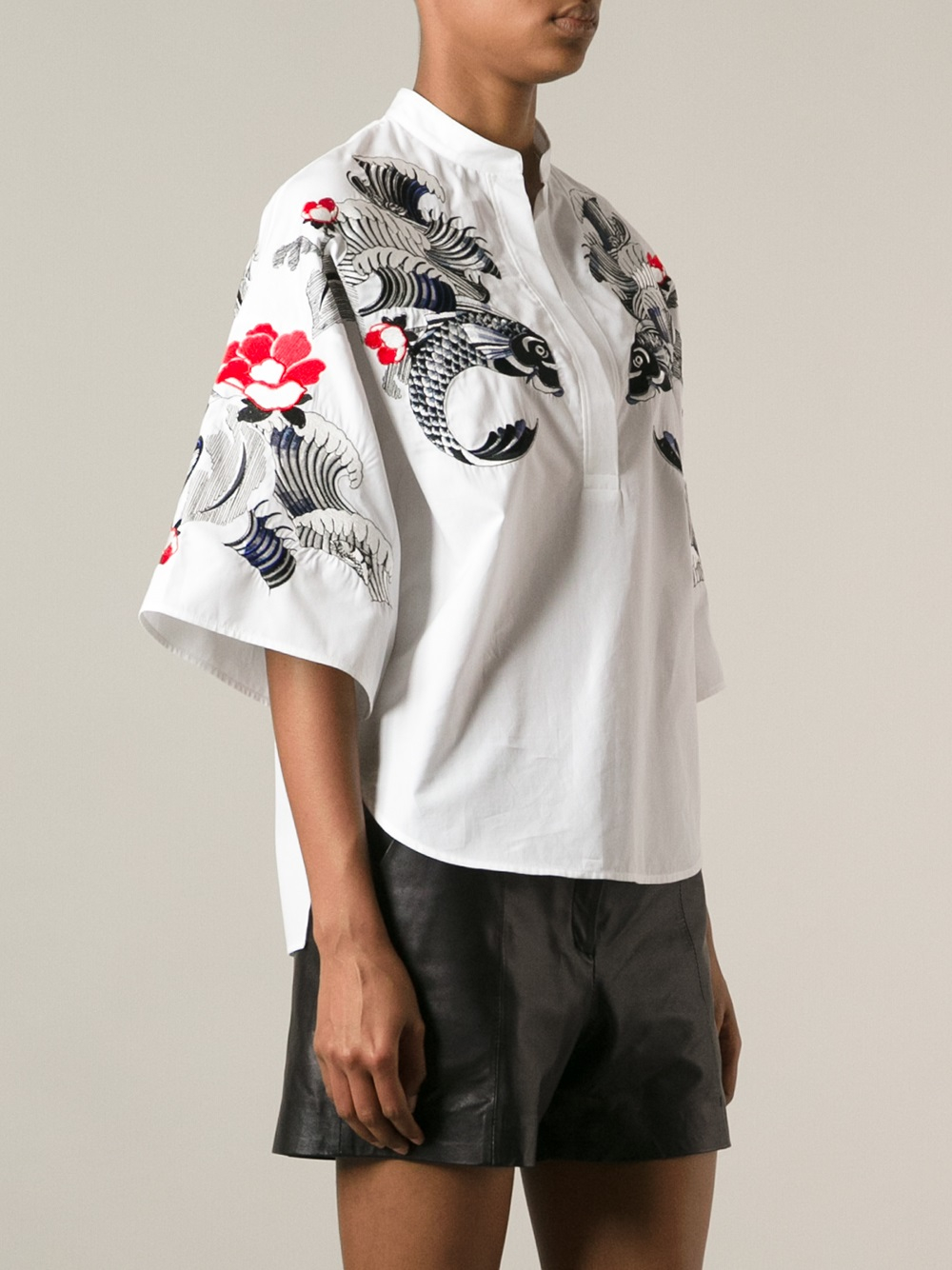 Lyst - 3.1 Phillip Lim Fish Embroidered Tunic Blouse in Blue