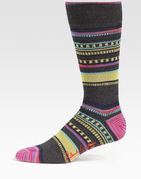Robert Graham Ribbon-stripe Dress Socks in Gray for Men (charcoal) | Lyst