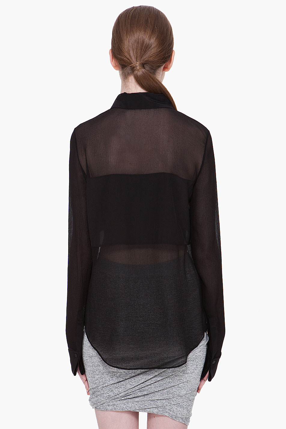 Lyst - T By Alexander Wang Black Long Sleeve Silk Blouse in Black