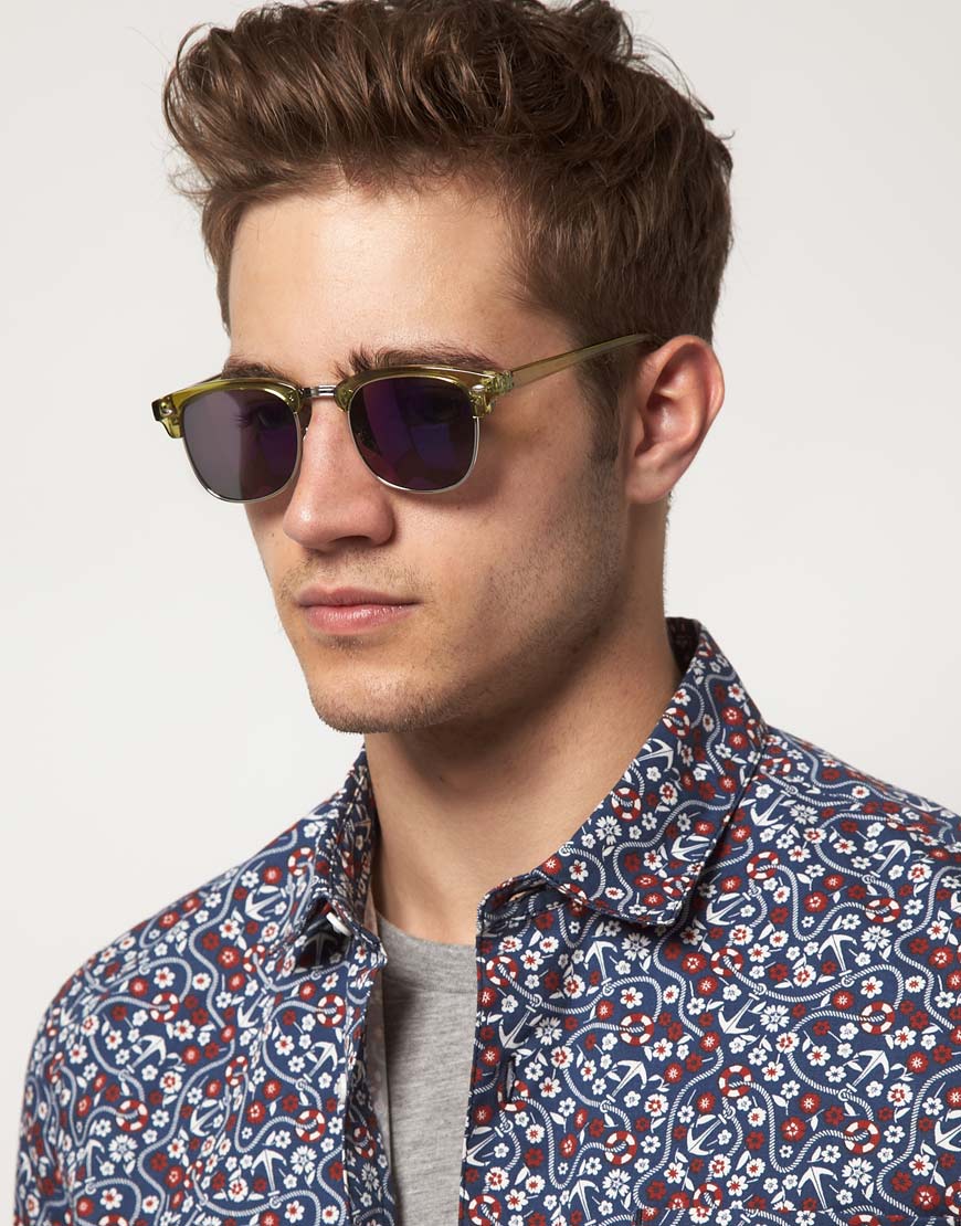 Lyst Asos Green Crystal Clubmaster Sunglasses With Mirror Lens In Green For Men