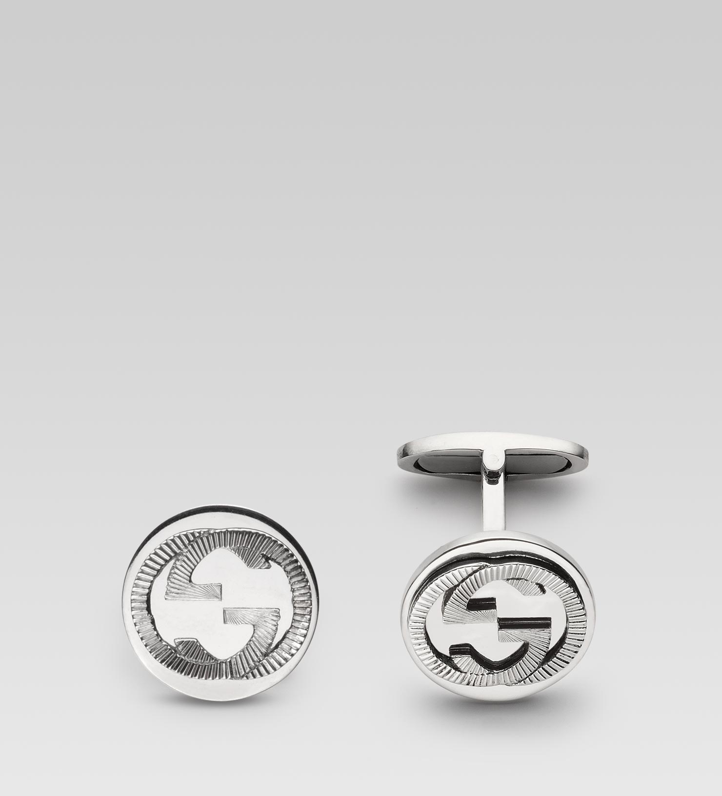 Gucci Cufflinks with Interlocking Guilloché G Motif in Silver for Men ...