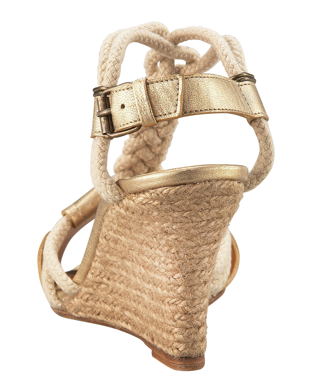 Lanvin Leather T Strap Wedge Sandal In Metallic Lyst