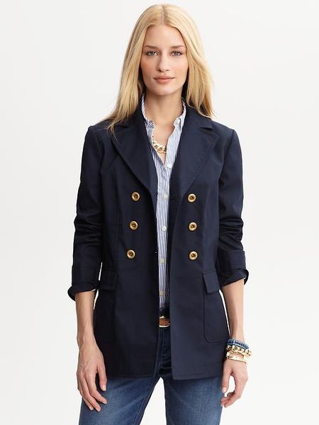 Banana Republic Navy Cotton Doublebreasted Jacket in Blue (navy) | Lyst