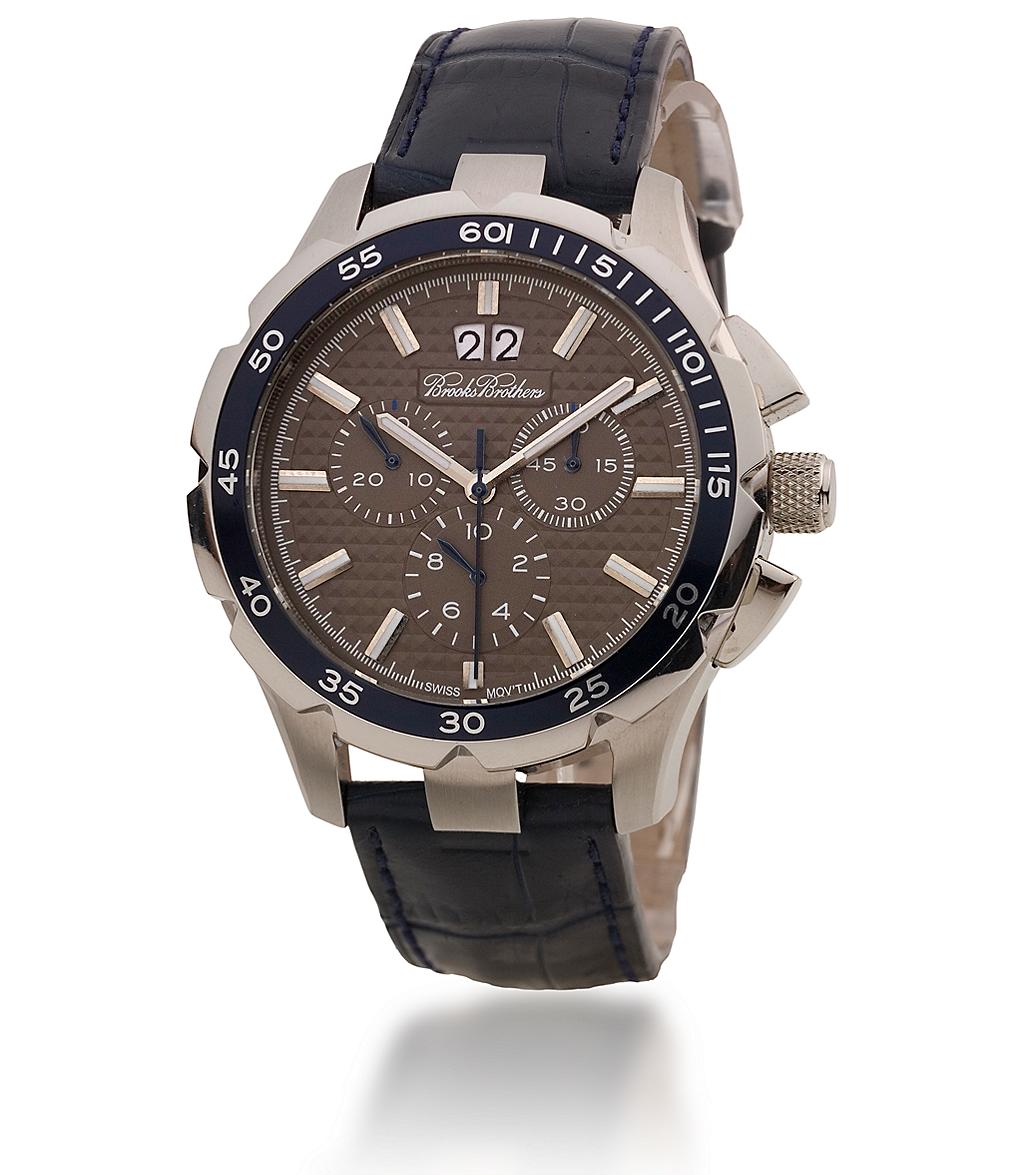 Brooks Brothers Blue Chronograph Big Date Watch with Alligator Band in ...