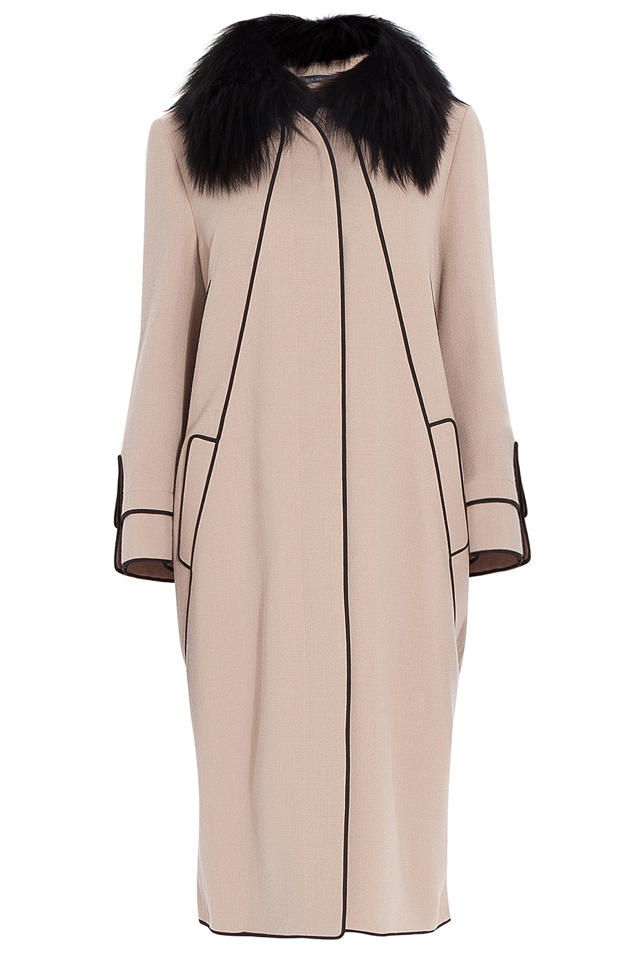 Elie Saab Removable Fur Collar Coat in Beige (silver) | Lyst