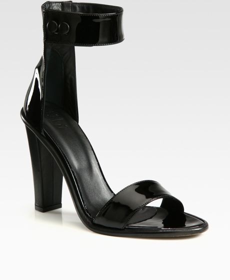 Tibi Barbara Patent Leather Heel Ankle Strap Sandals in Black | Lyst