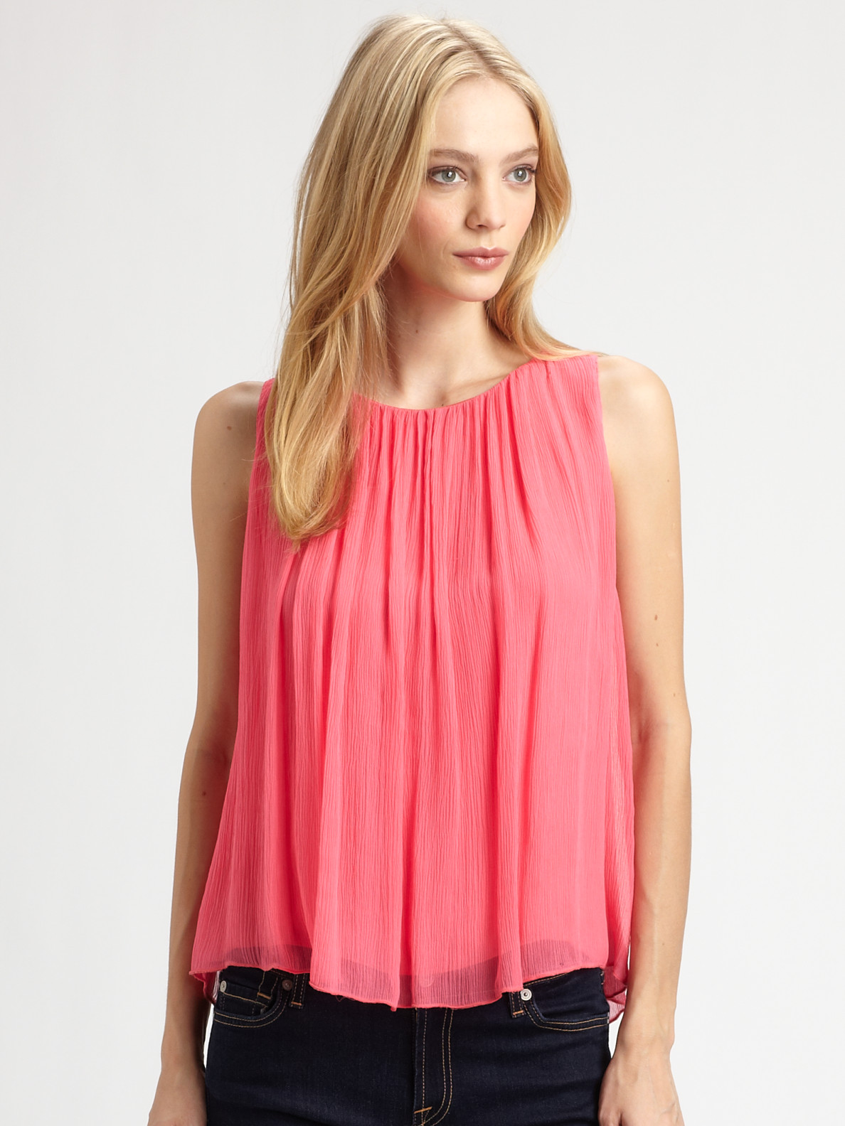 Alice + olivia Gathered Silk Top in Pink | Lyst
